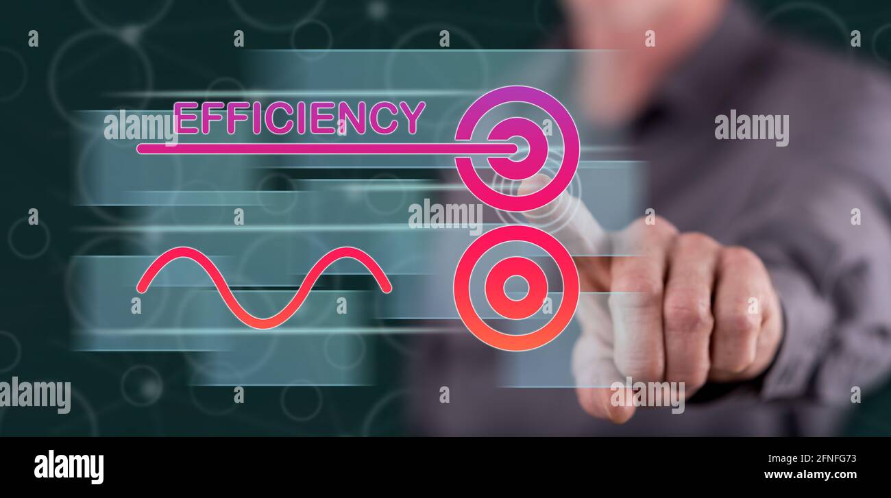 Man touching an efficiency concept on a touch screen with his finger ...