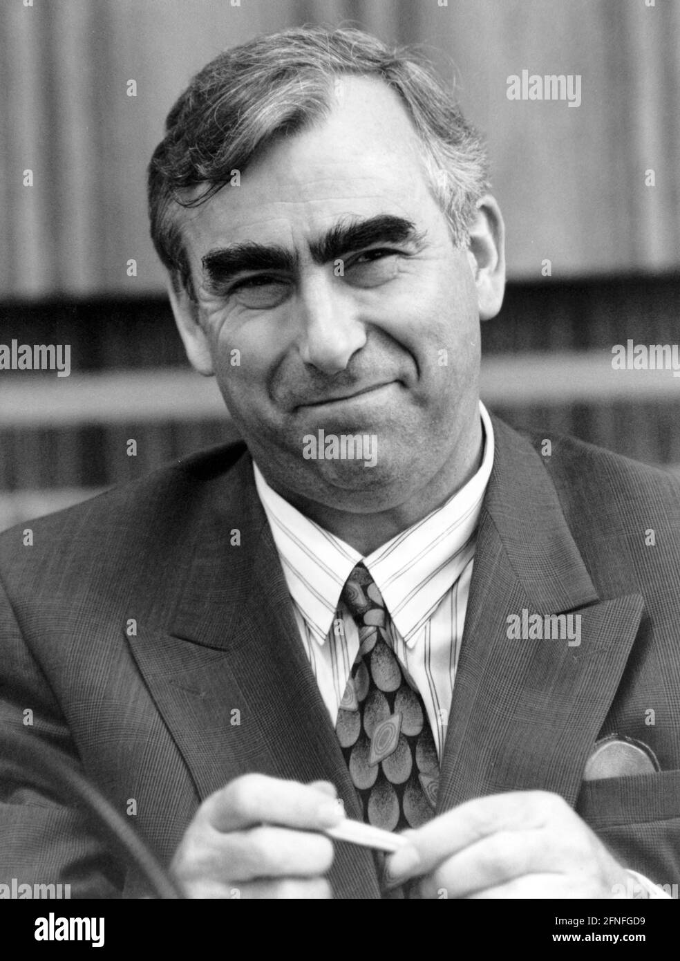 The Federal Minister of Finance and CSU Chairman Theodor Waigel shows a ...