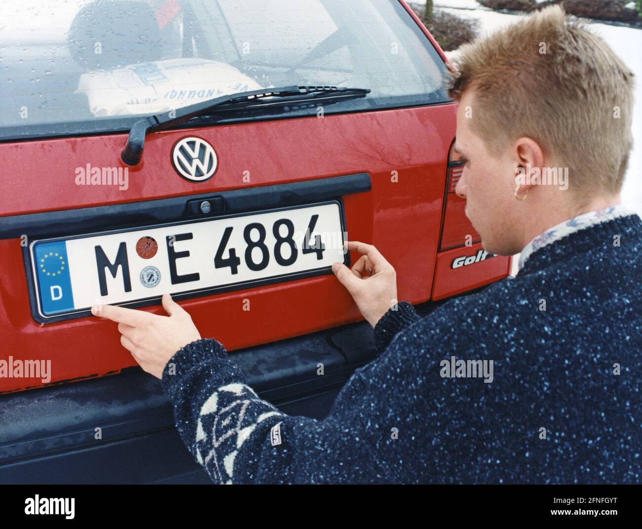 Munich Euro number plate with blue field on the left edge. [automated ...