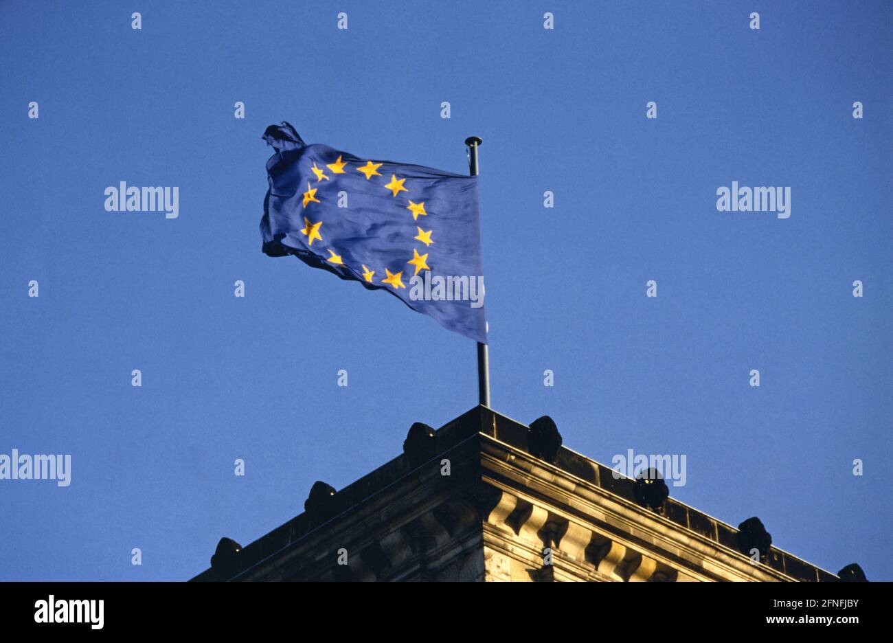 The European flag of the European Union flies on the Reichstag building ...