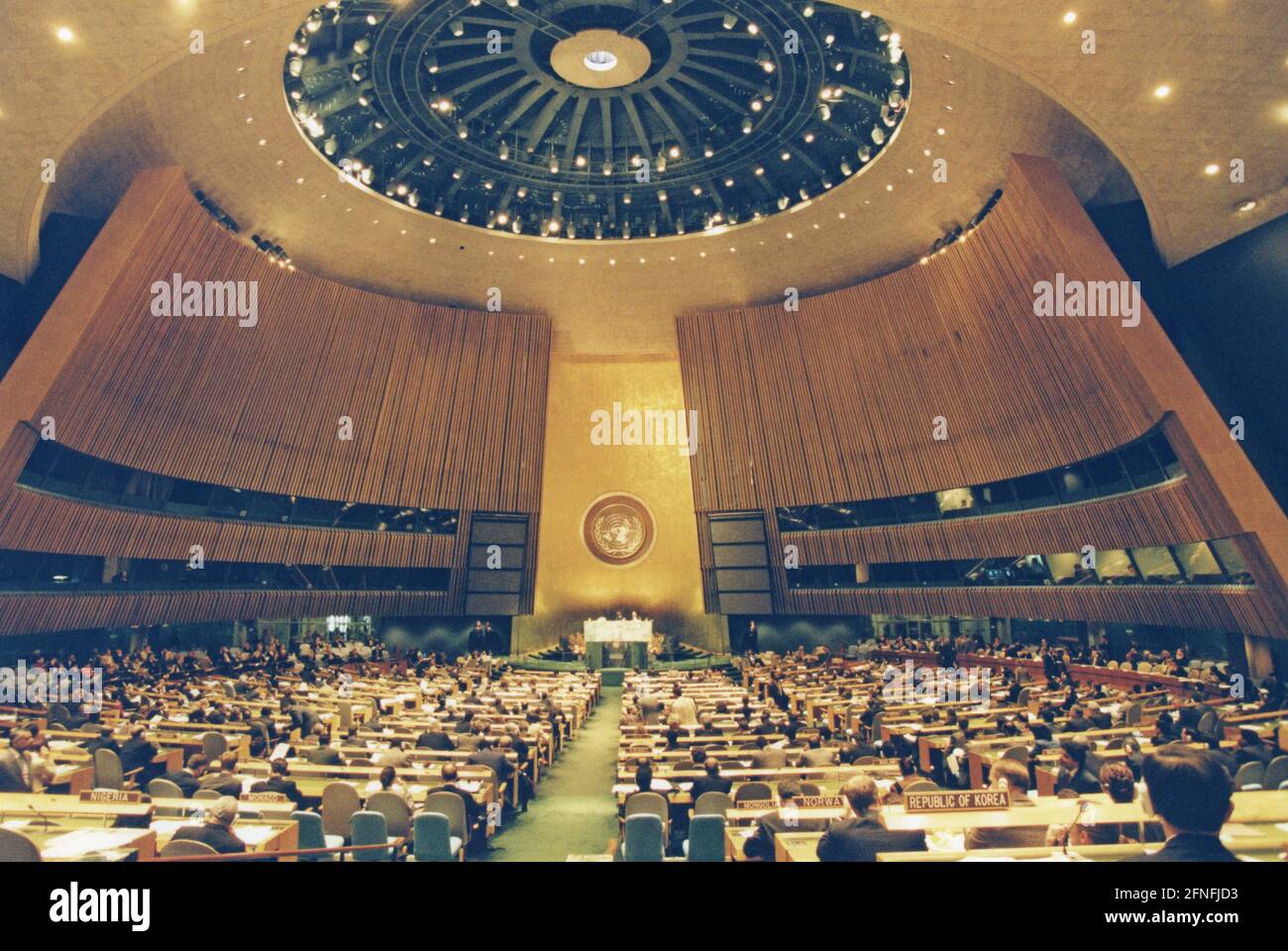 United Nations General Assembly meeting room at UN Headquarters in New ...