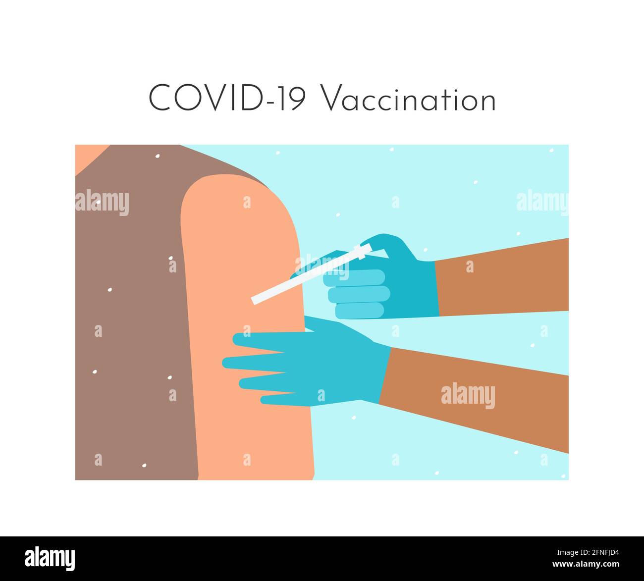 Vector flat illustration. COVID-19 vaccination. Dark skin nurse's hand ...