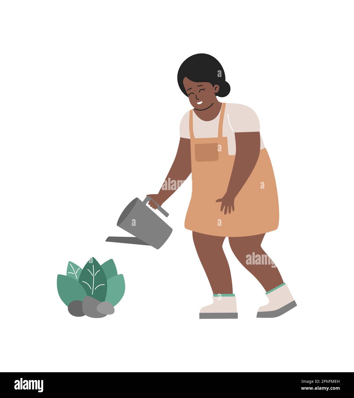 Vector isolated flat illustration with cartoon person planting in ...