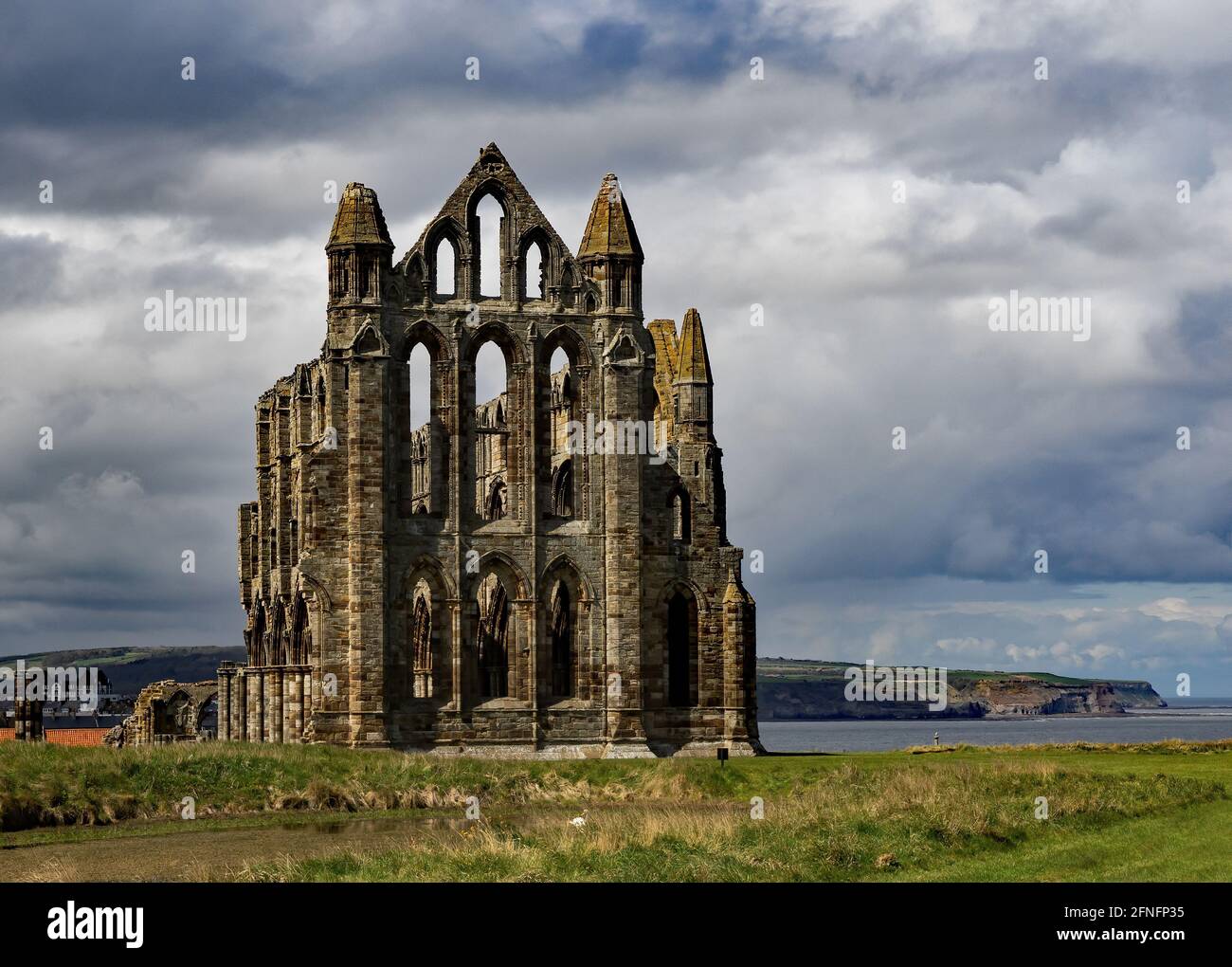 Whitby Abbey on its high position on the East Cliff above the historic ...