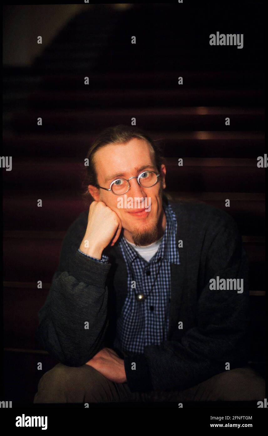 Germany, Berlin, 23.01.1998, Benjamin Hoff, on the steps of the ...