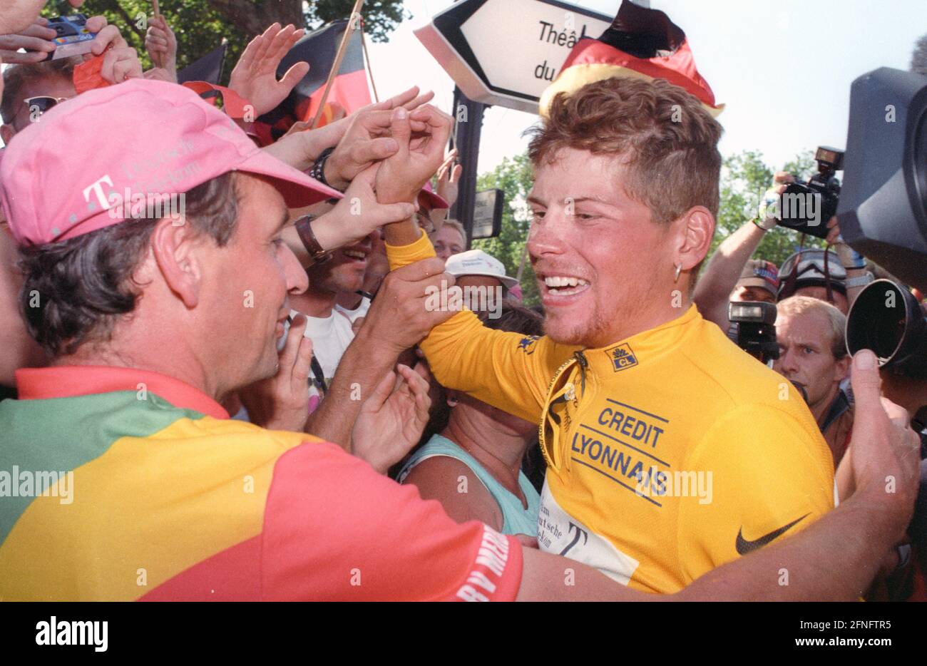 Tour de France 1997. tour winner Jan Ullrich is celebrated by fans on ...