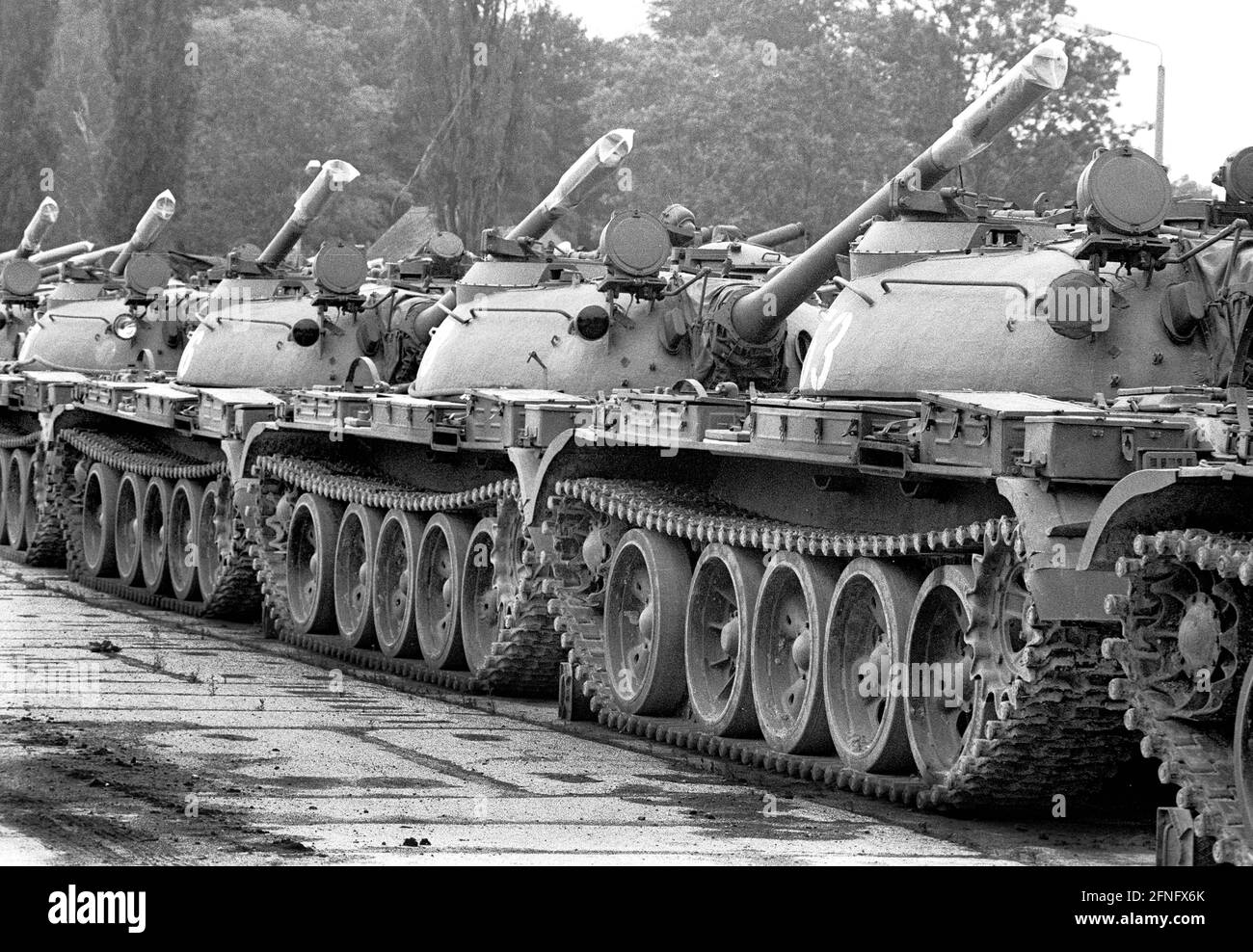 Saxony / GDR state / Unification / 1990 GDR tanks of the type T55 wait ...