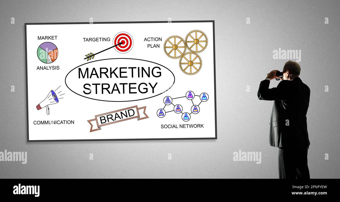 Man looking at marketing strategy concept through binoculars Stock ...