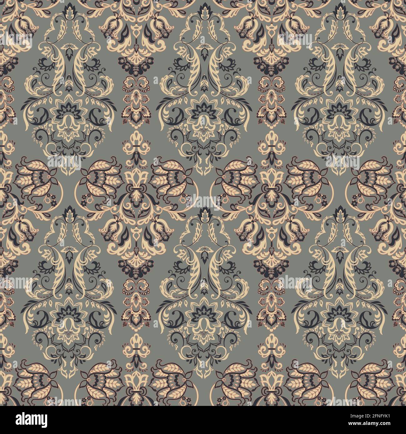 Vector Floral textured print. Damask Seamless vintage pattern. Can be ...