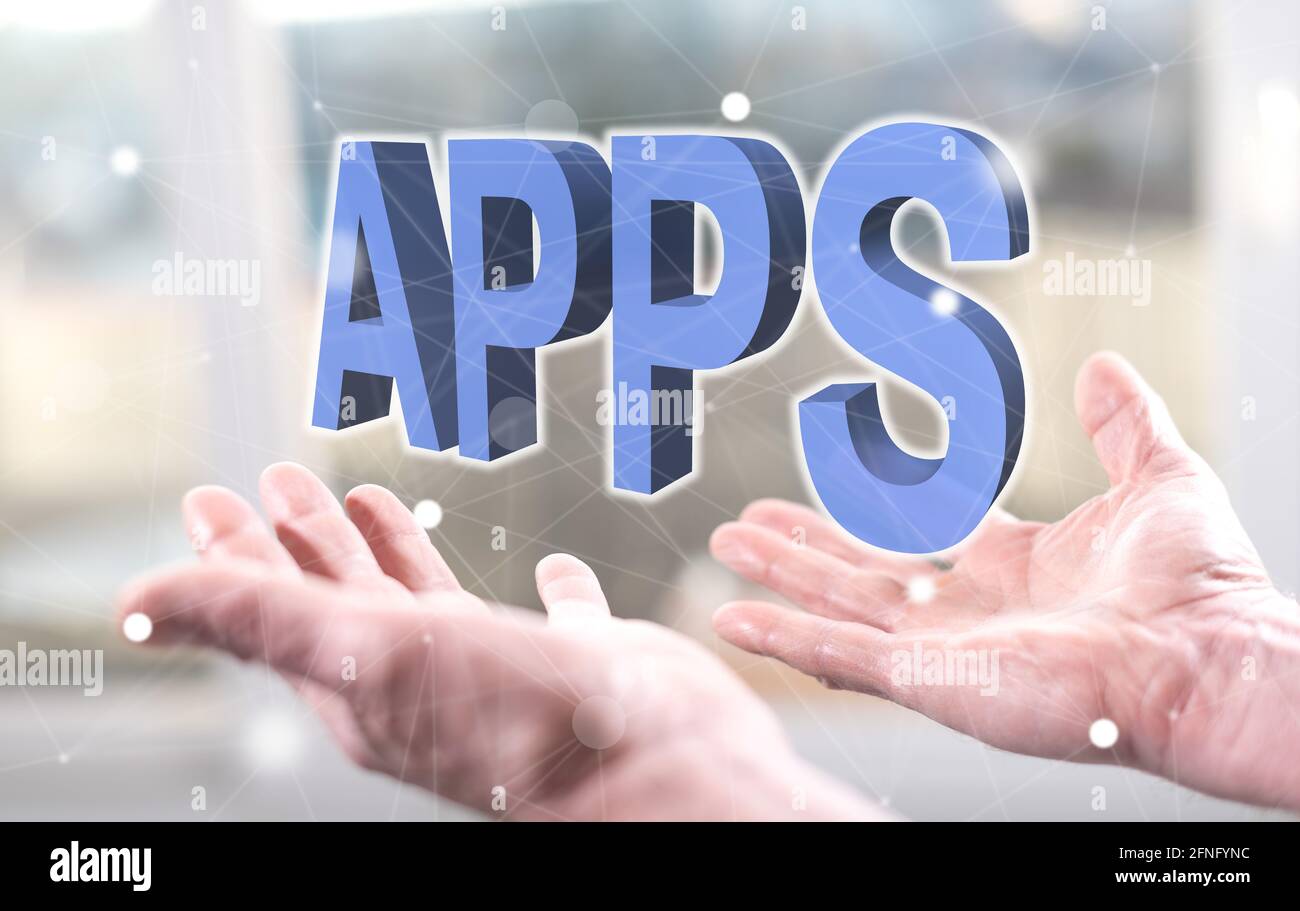 Apps concept above the hands of a man Stock Photo - Alamy