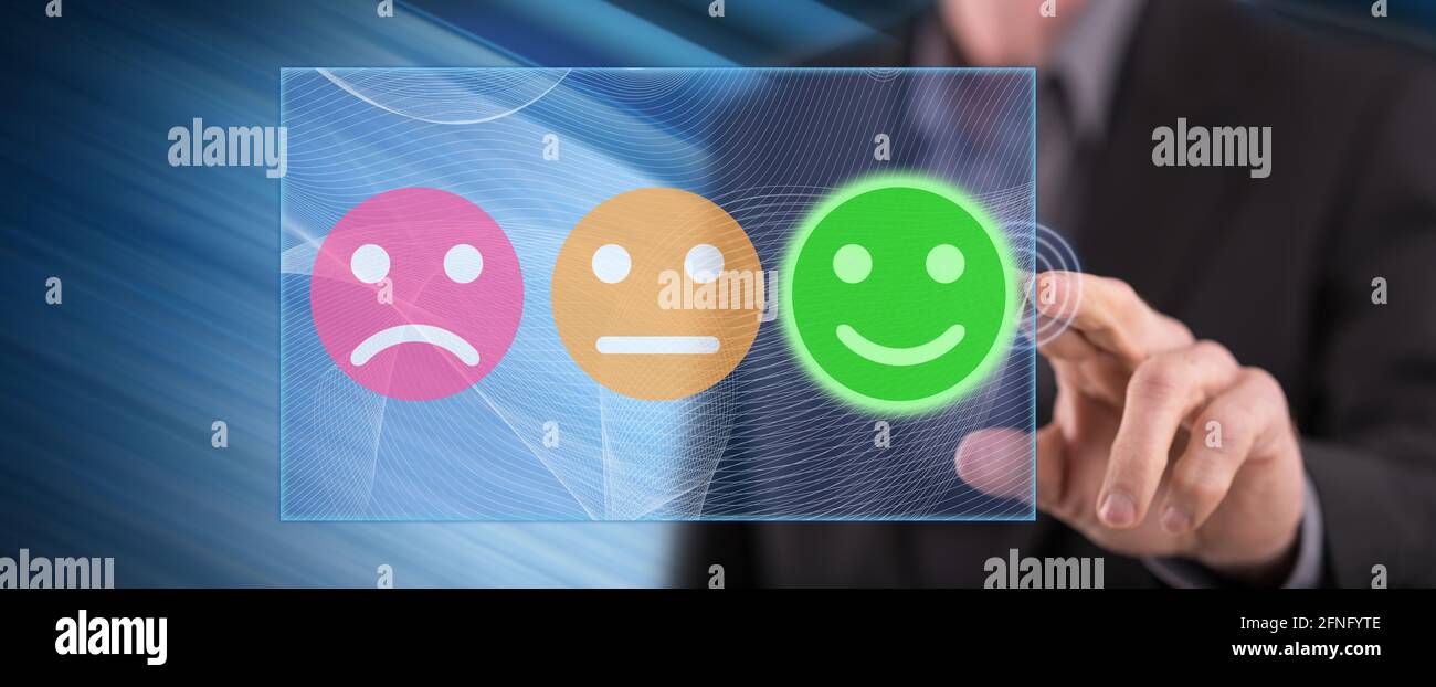 Man touching customer satisfaction concept on a touch screen with his ...