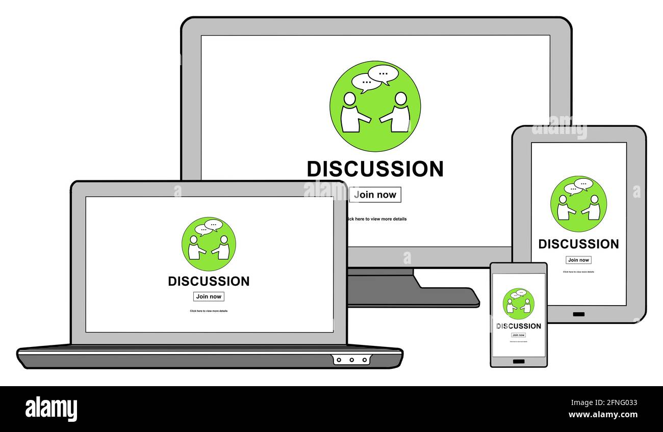 Discussion concept shown on different information technology devices ...