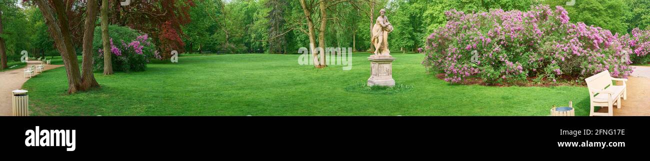 Spring panorama of Royal Lazienki Park (Lazienki Krolewskie) in Warsaw ...
