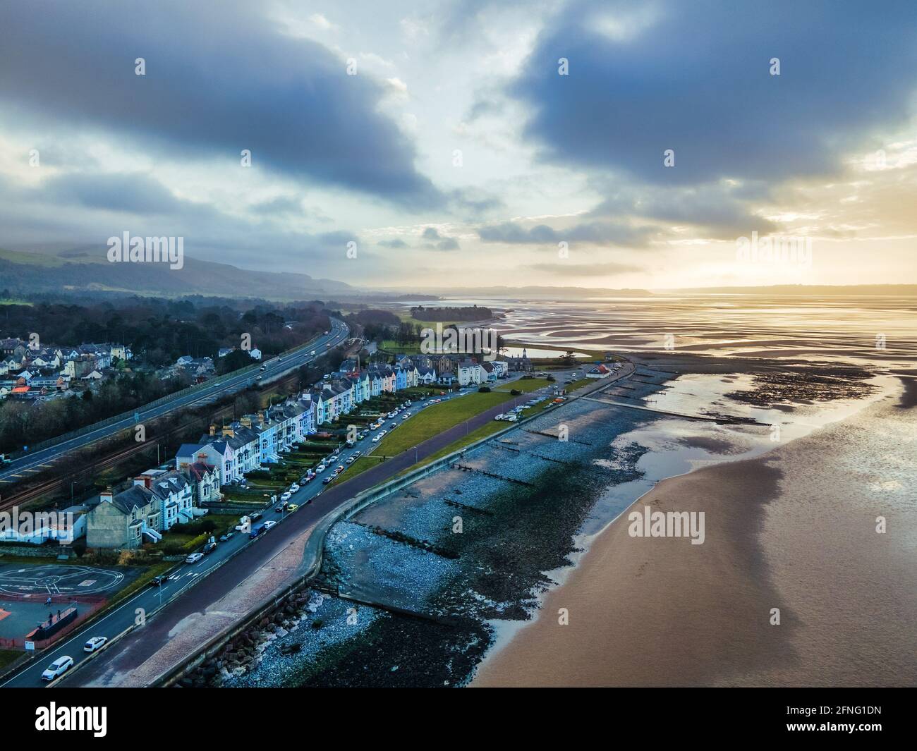 Sunset over the Victorian Promenade on the seafront at Llanfairfechan ...