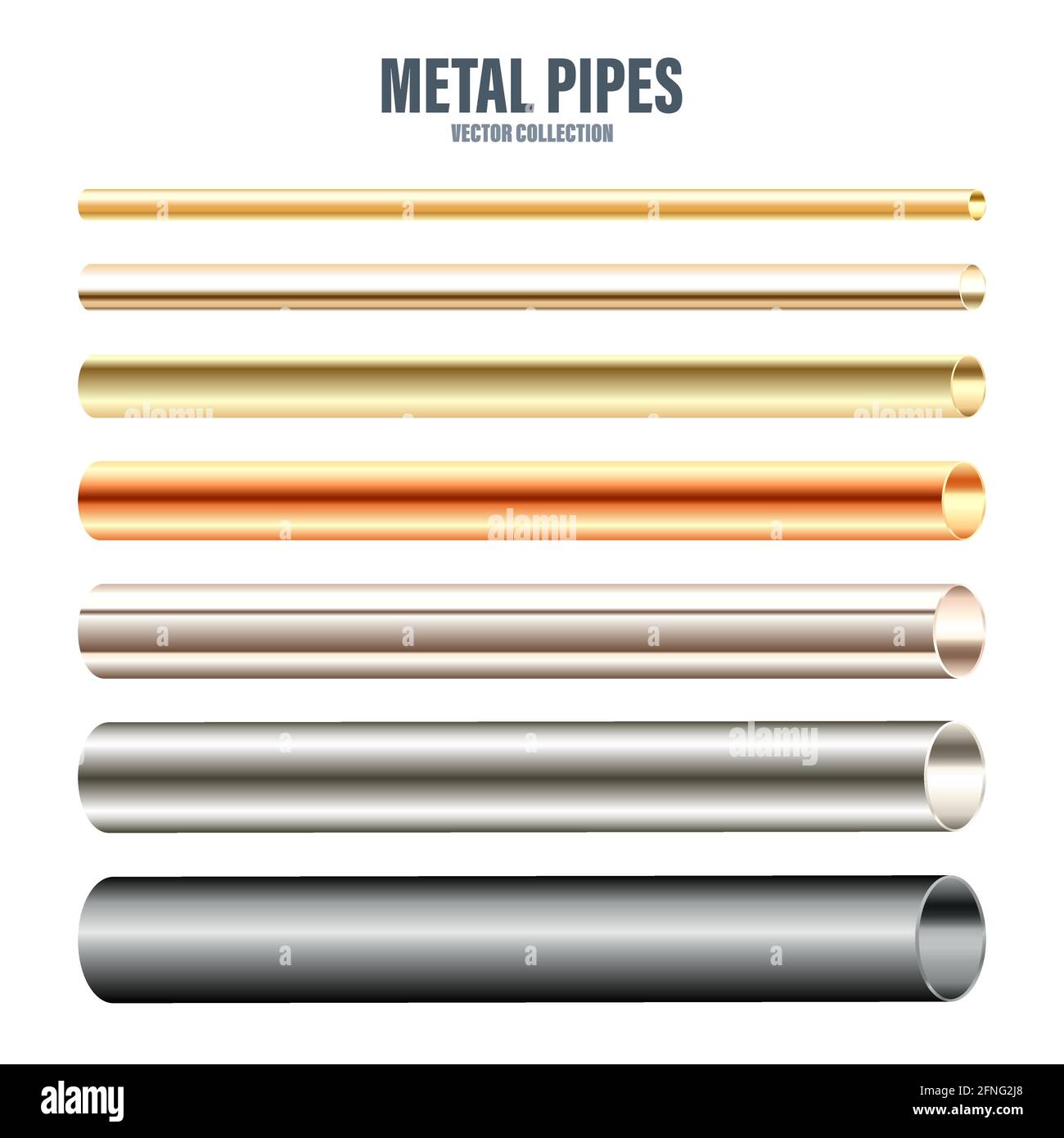 Steel and copper pipes collection. Construction material. Polished ...