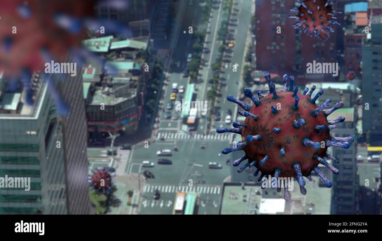 3D illustration. Top aerial view of Taiwan tall buildings in the ...