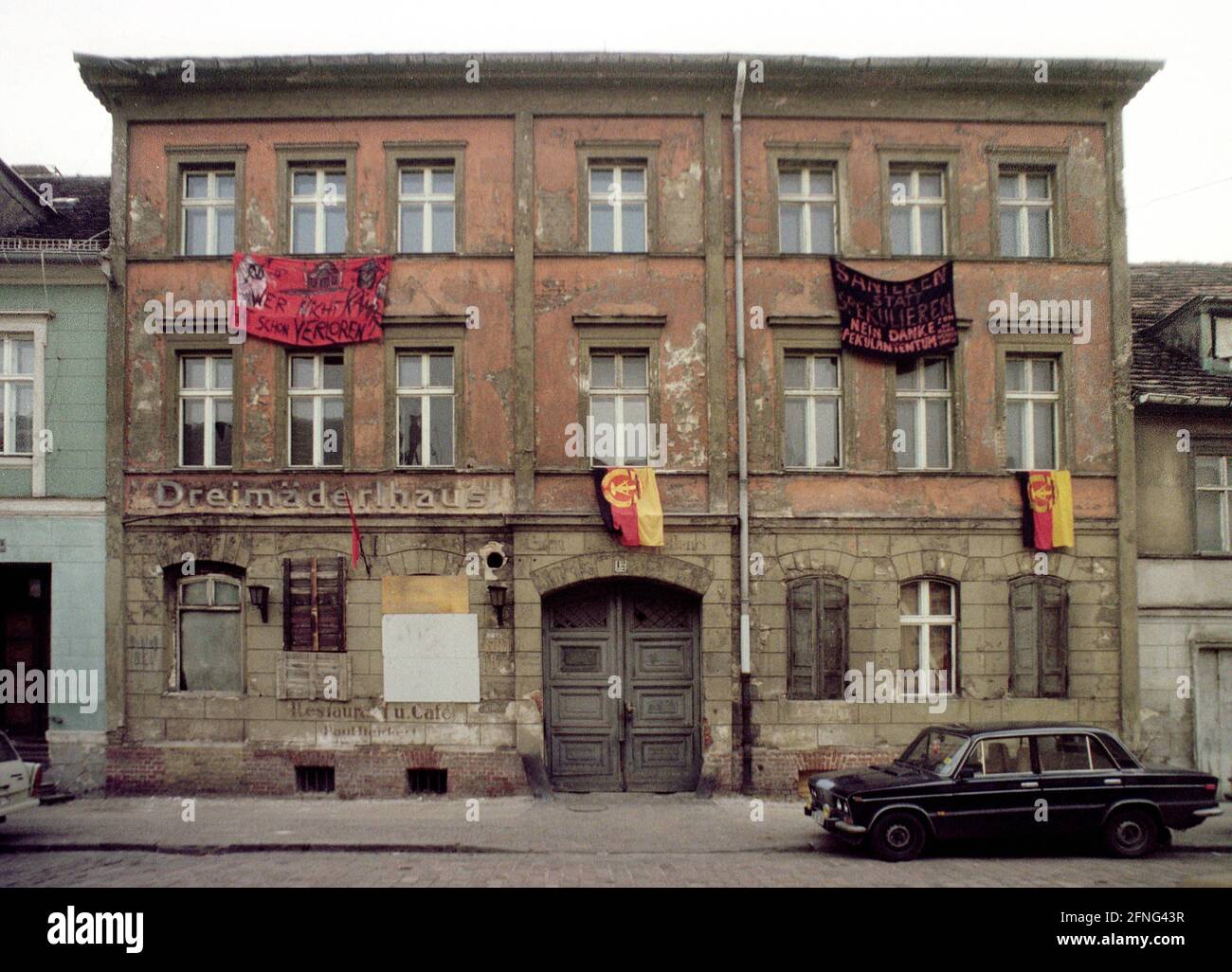 Brandenburg / GDR / Building renovation 1991 Potsdam. House occupied by ...