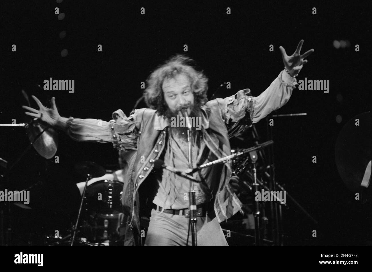 Ian Anderson, singer of the band Jethro Tull, at a concert in the ...