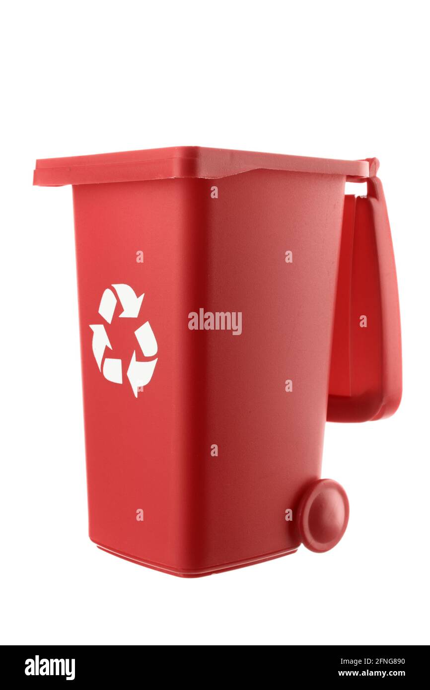 Plastic red trash can isolated on white background Stock Photo - Alamy