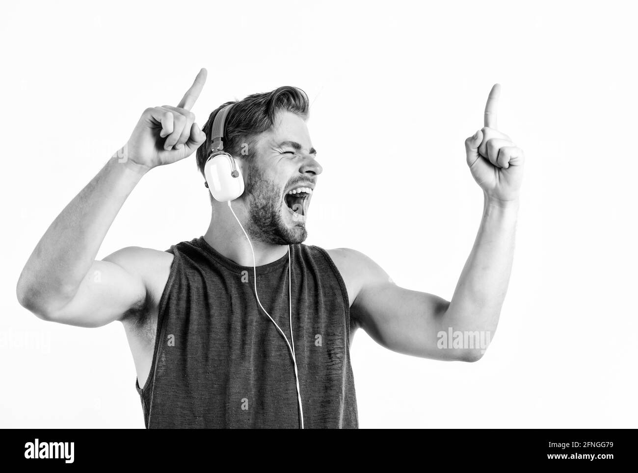 Equipment for dj. Start this party. Man handsome dj using modern ...