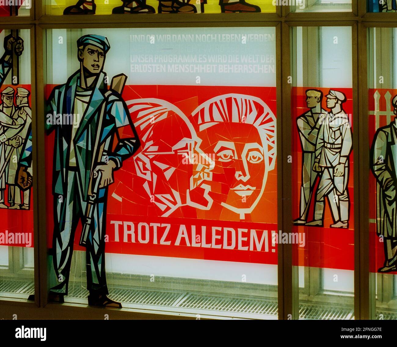 Berlin / GDR / 1996 Stained glass window in the former GDR State ...