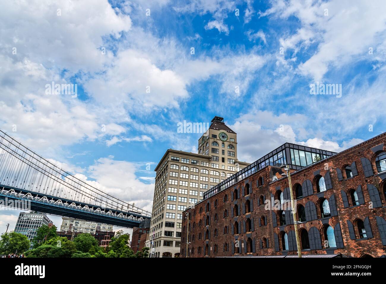 New York City, USA - June 24, 2018: Waterfront of DUMBO area in ...