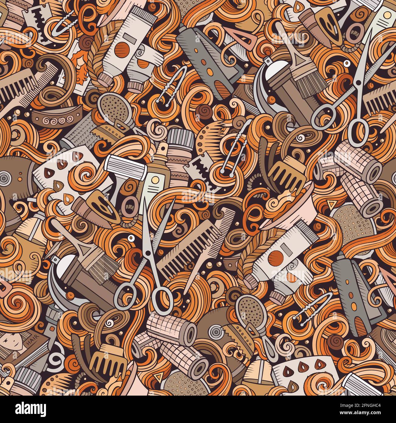 Hair Salon hand drawn doodles seamless pattern. Hairstyle background ...