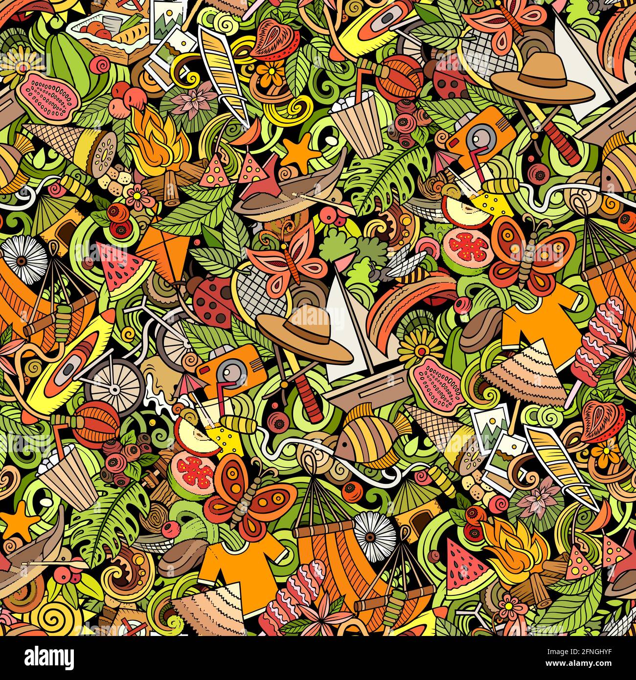 Cartoon doodles Summer seamless pattern Stock Vector Image & Art - Alamy