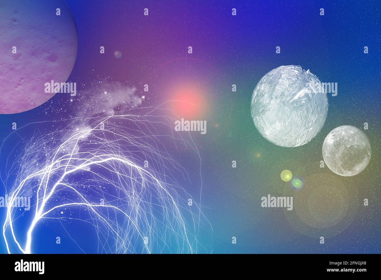Planets and stars, constelations and Universe Nebula on Milky Way ...