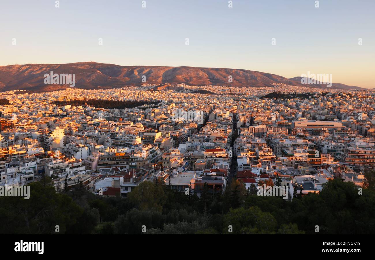 Athens skyline at sunrise from Acropolis, Greece Stock Photo - Alamy