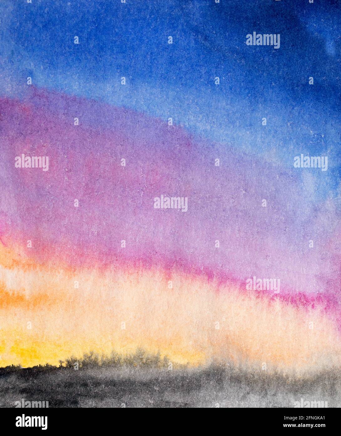 Beautiful colorful watercolor drawing of northern lights in sky ...