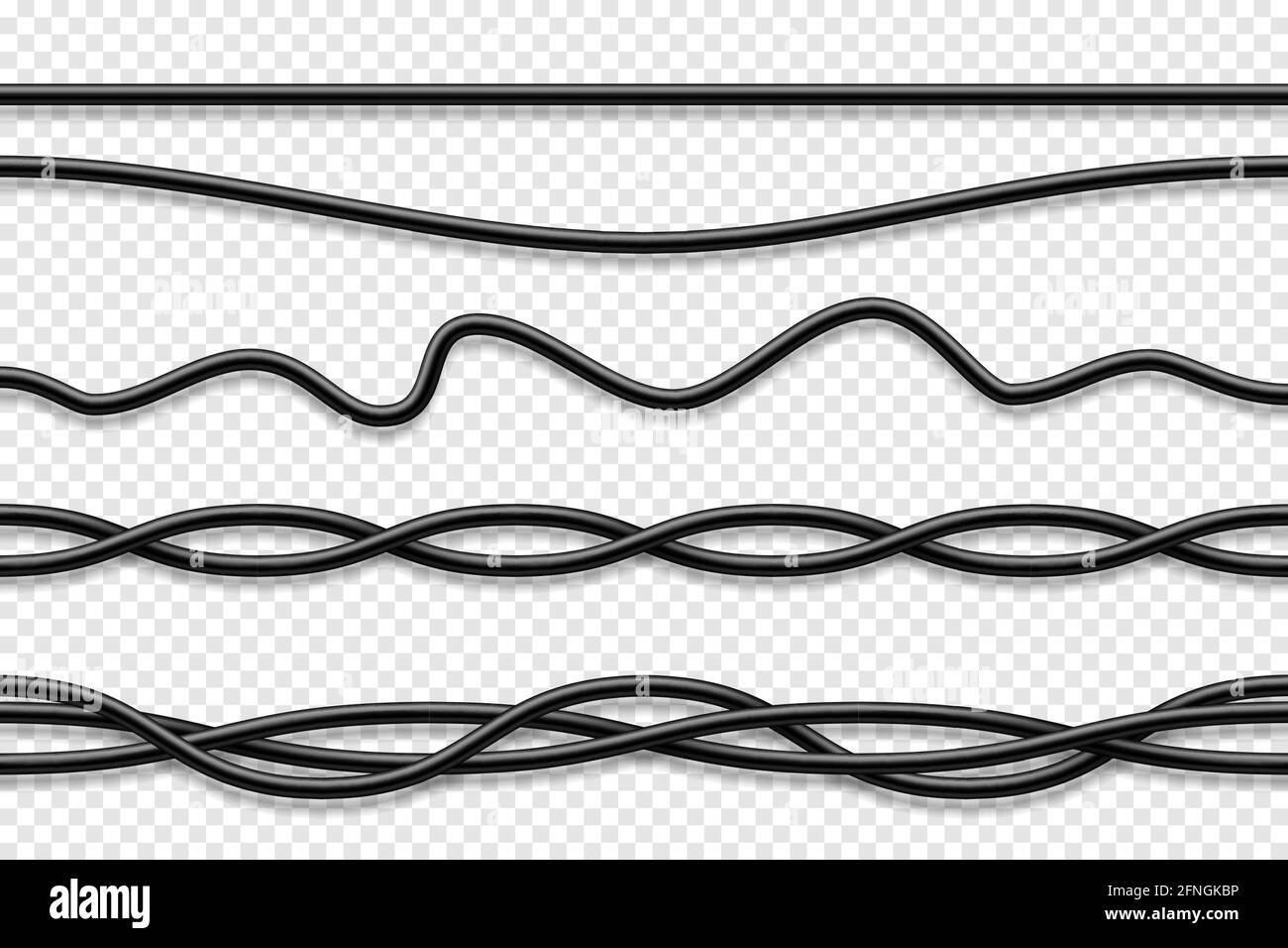 Flexible cables collection. Black electrical wire. Realistic power or ...