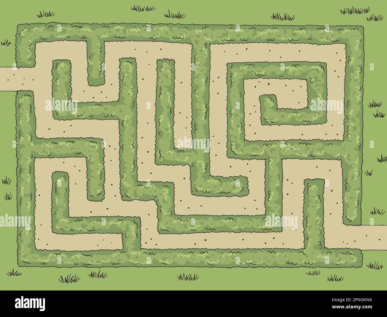 Garden maze bush graphic color sketch top aerial view illustration ...