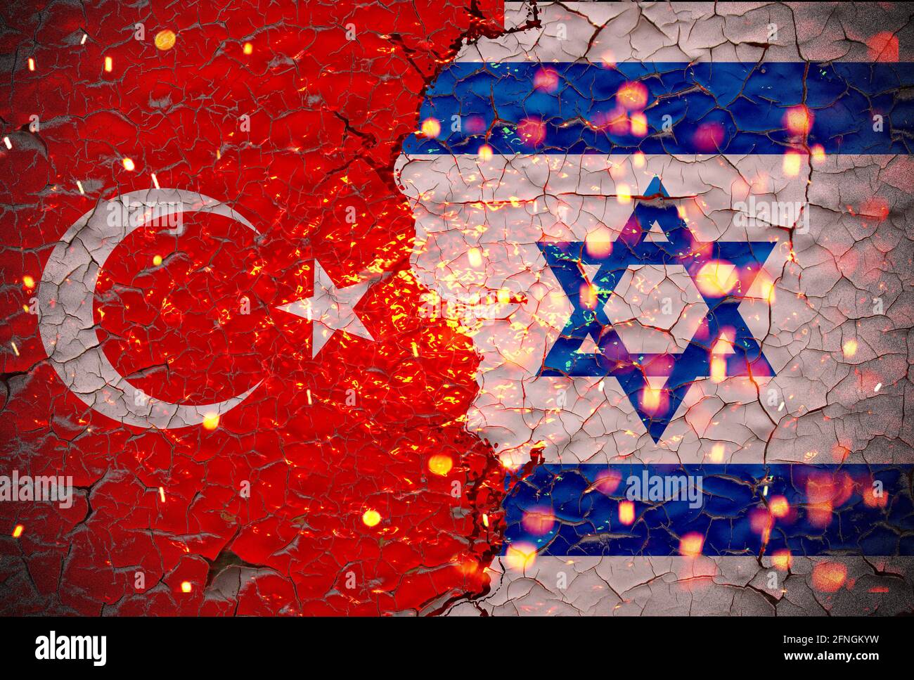 Grunge israel VS Turkey national flags icon pattern isolated on broken ...