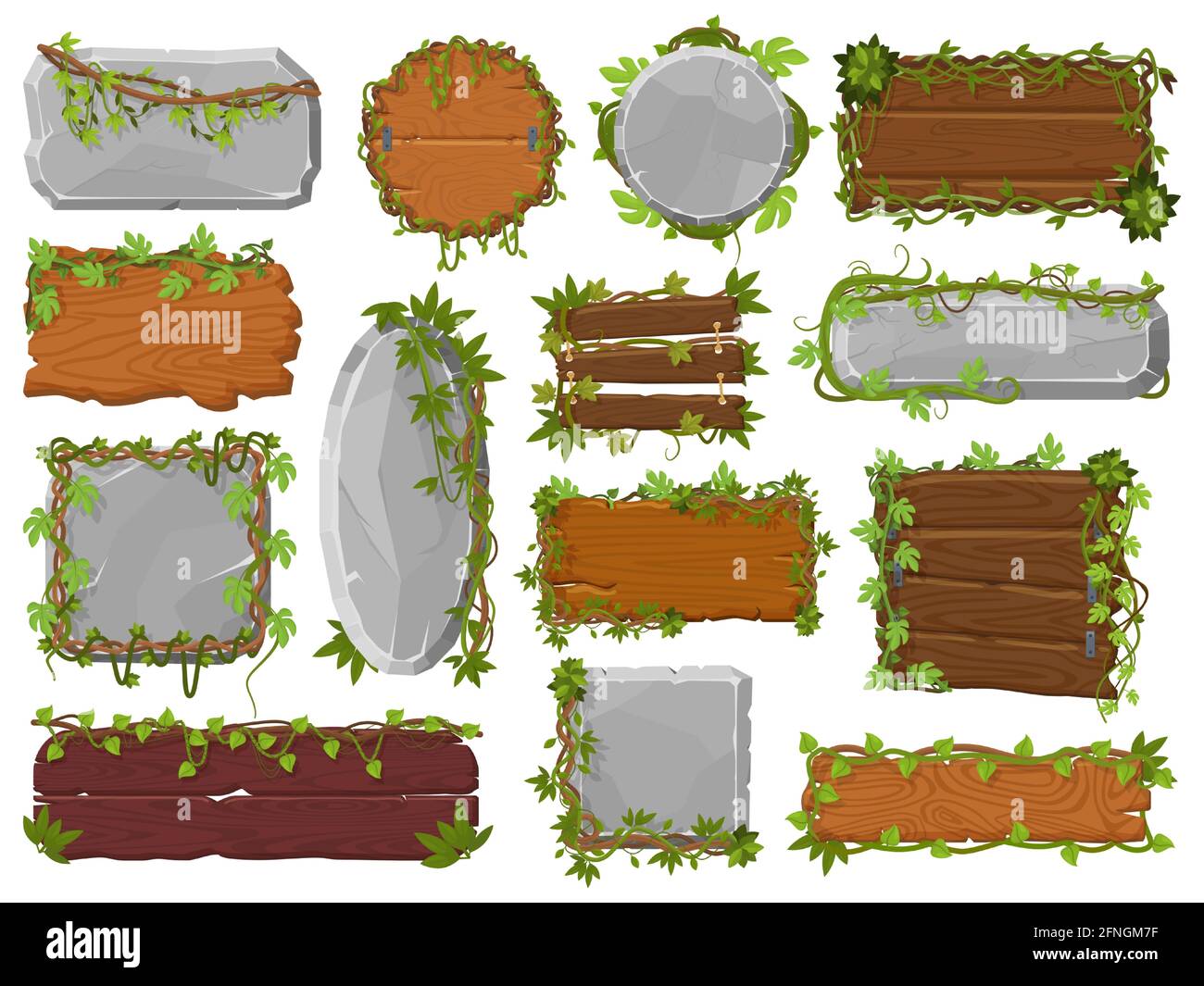 Vines wooden and stone boards. Tropical wild rainforest stone, wood ...