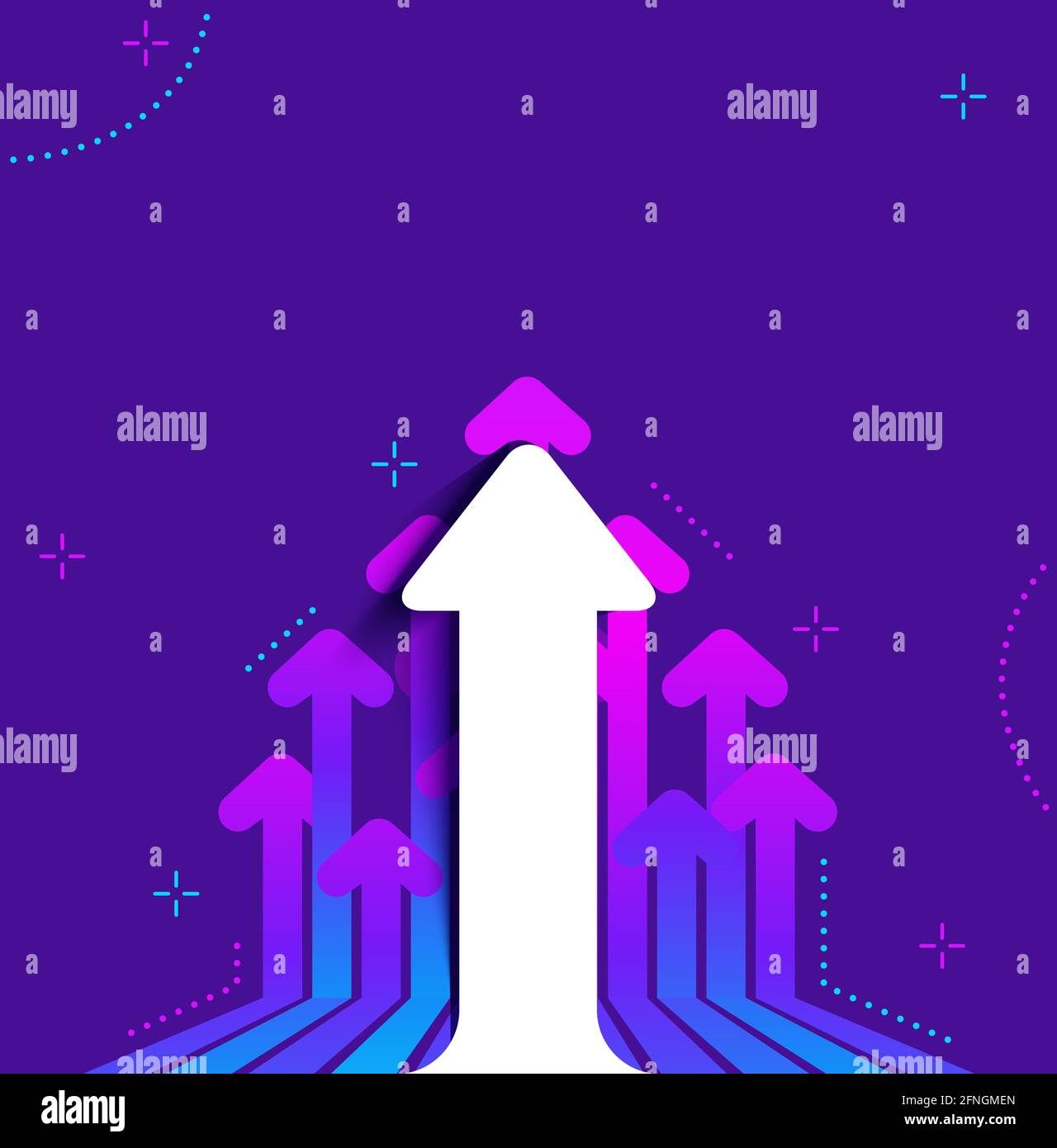 Bright Abstract purple background with white arrows on dark backdrop ...