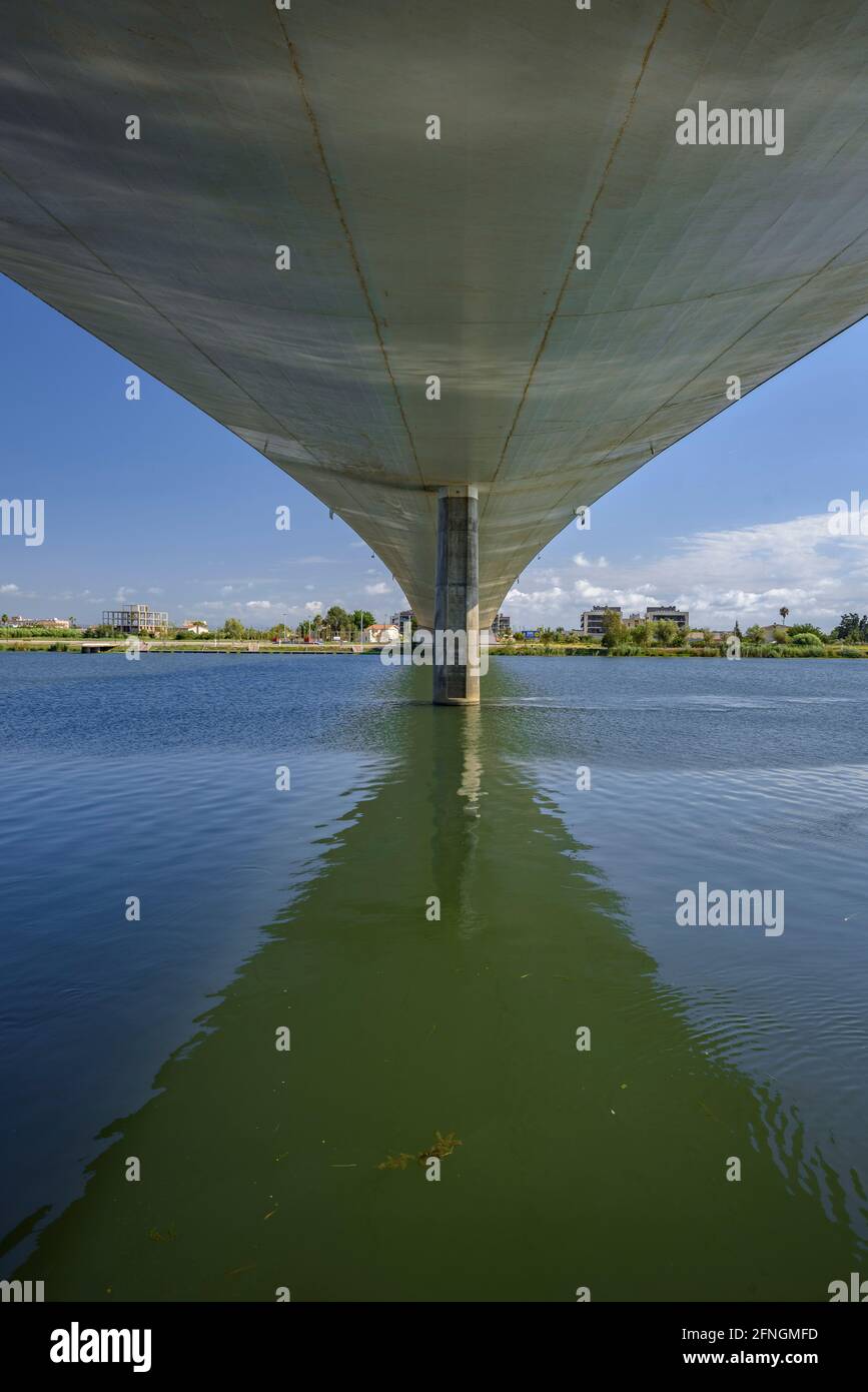 Lo Passador bridge over the Ebro river its delta between Deltebre and ...