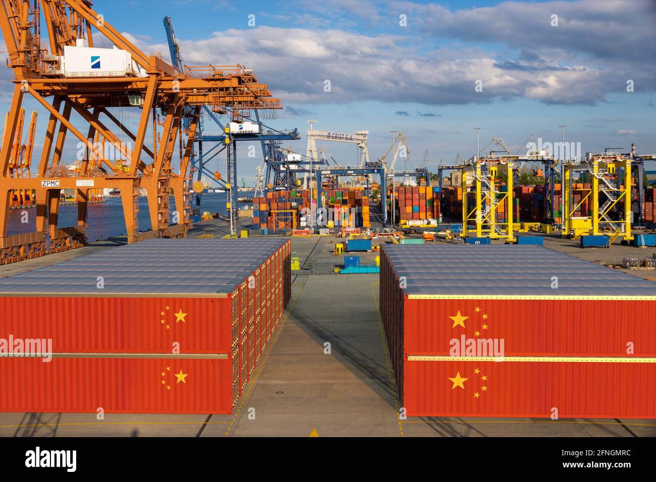 Chinese container with the flag of the People's Republic of China in ...