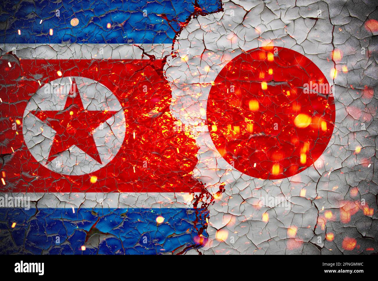 Grunge Japan VS North Korea national flags icon pattern isolated on ...