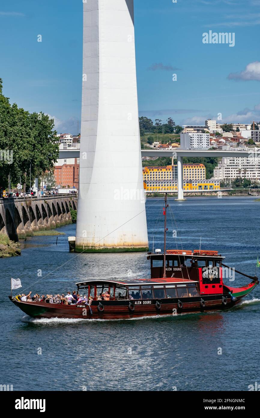 Touristic Colorful Traditional Rabelo Boat in Douro River in Porto ...