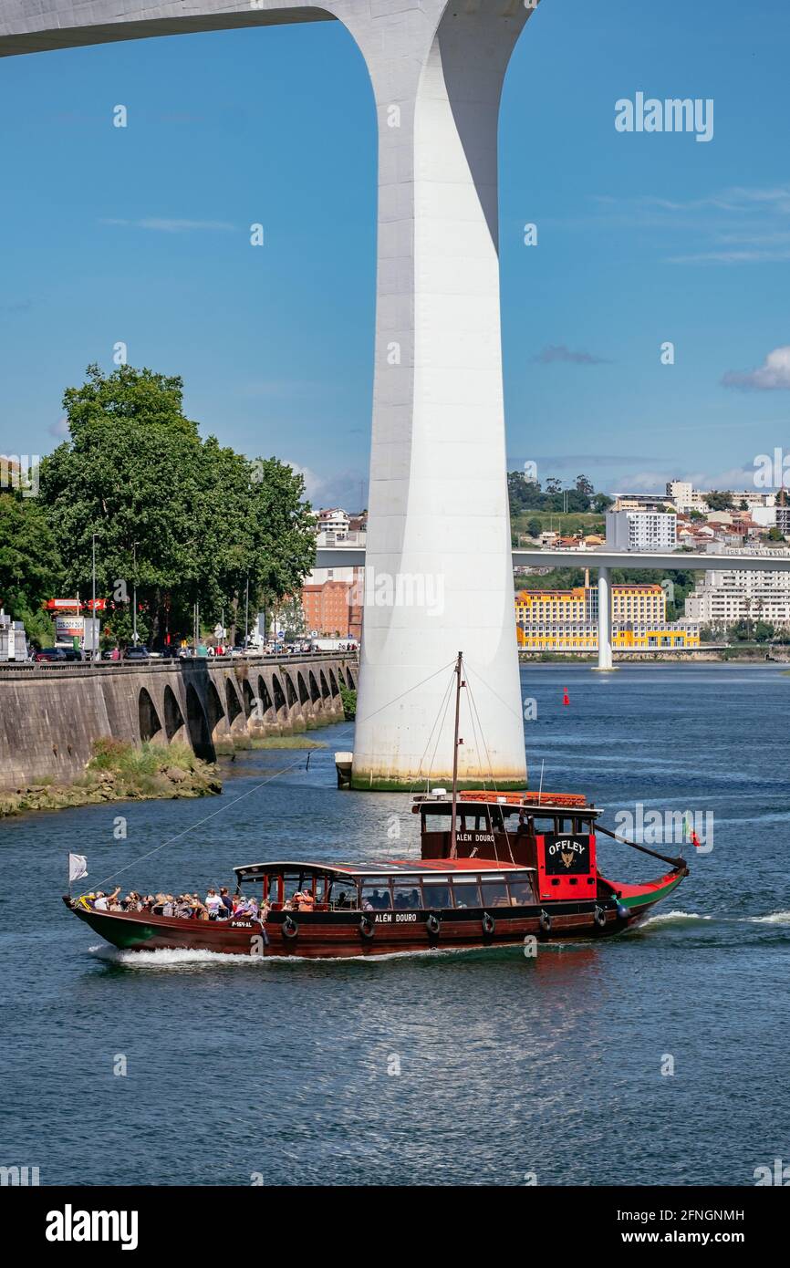 Touristic Colorful Traditional Rabelo Boat in Douro River in Porto ...