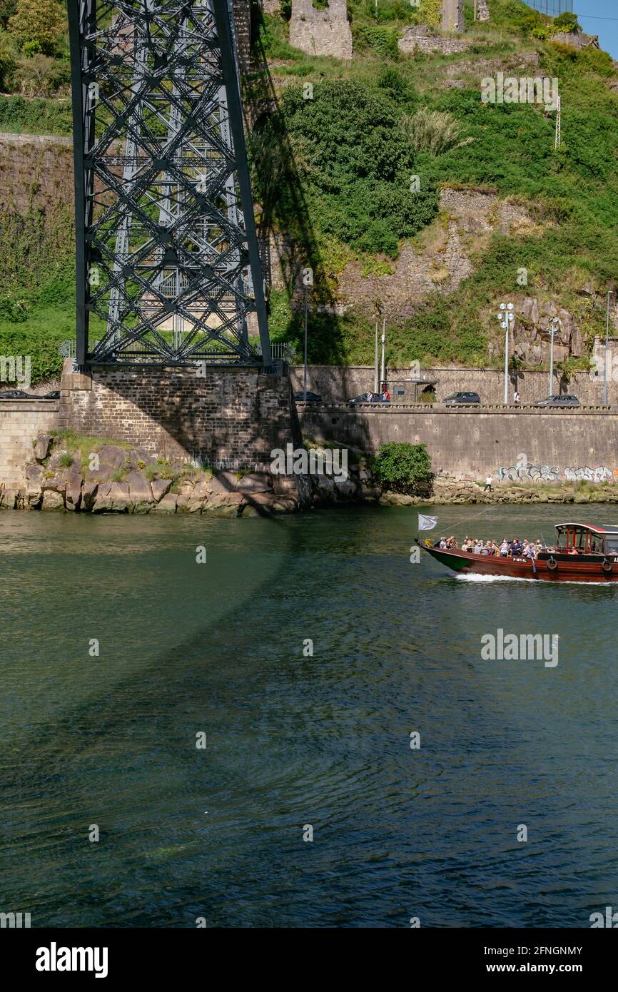 Touristic Colorful Traditional Rabelo Boat in Douro River in Porto ...