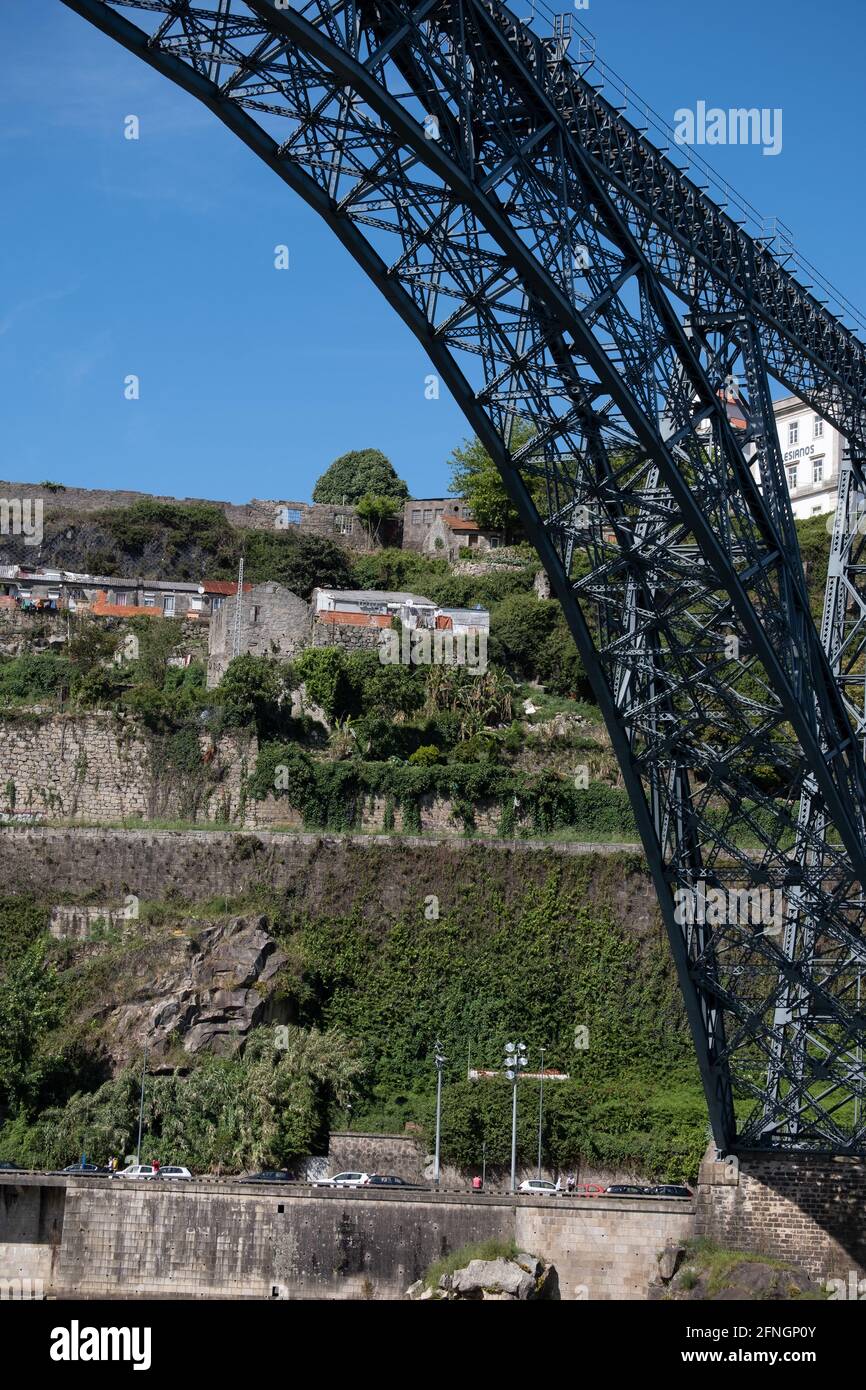Maria Pia Bridge ("Ponte Dona Maria Pia") over Douro River in Porto ...