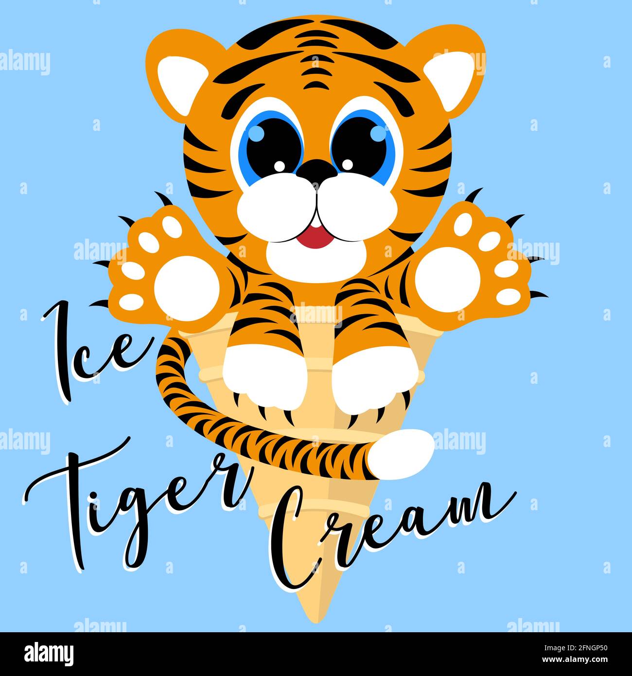 cute tiger with striped tail and paws ice cream cone 1 Stock Vector ...