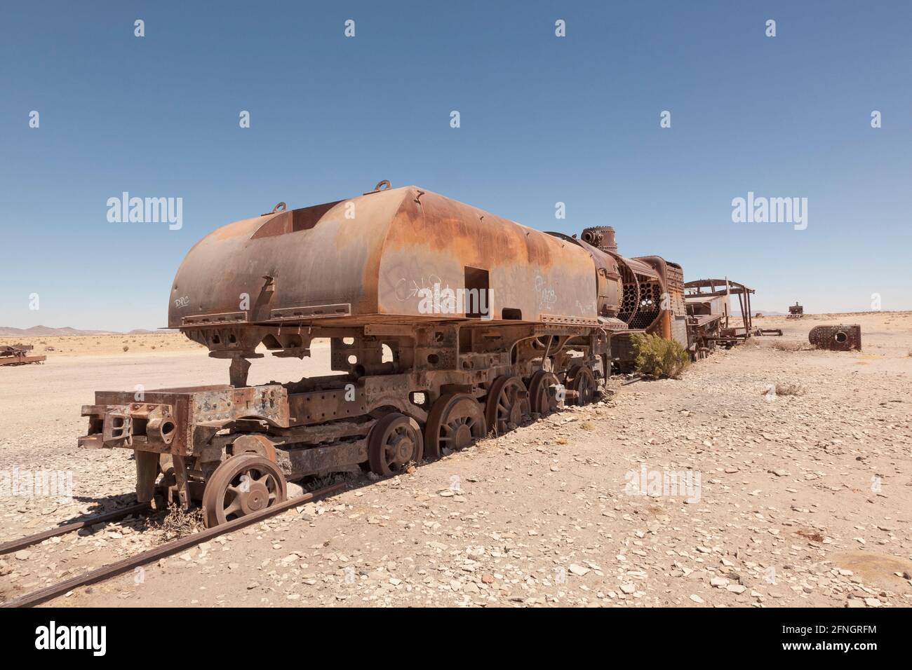 A rusting Beyer Garratt steam engine in the train cemetery, Uyuni ...