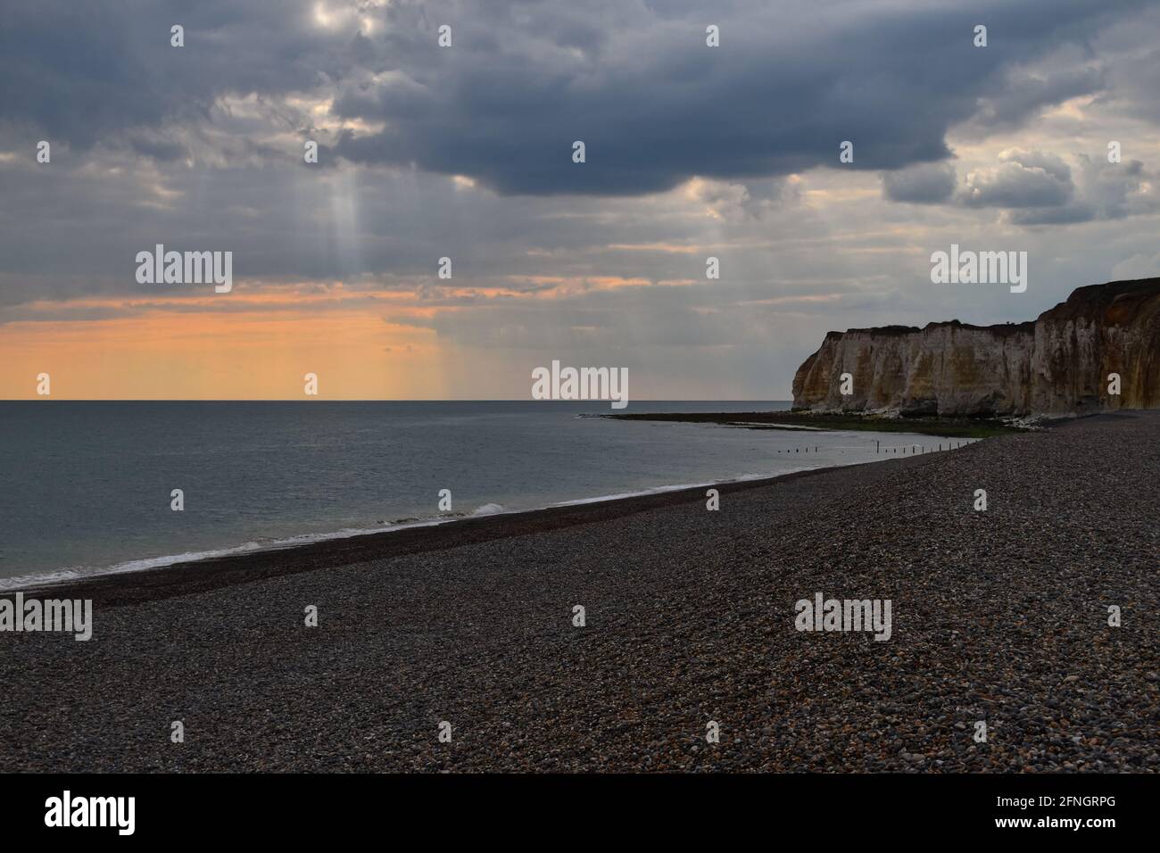 Newhaven's West Beach with sun rays beaming down Stock Photo - Alamy