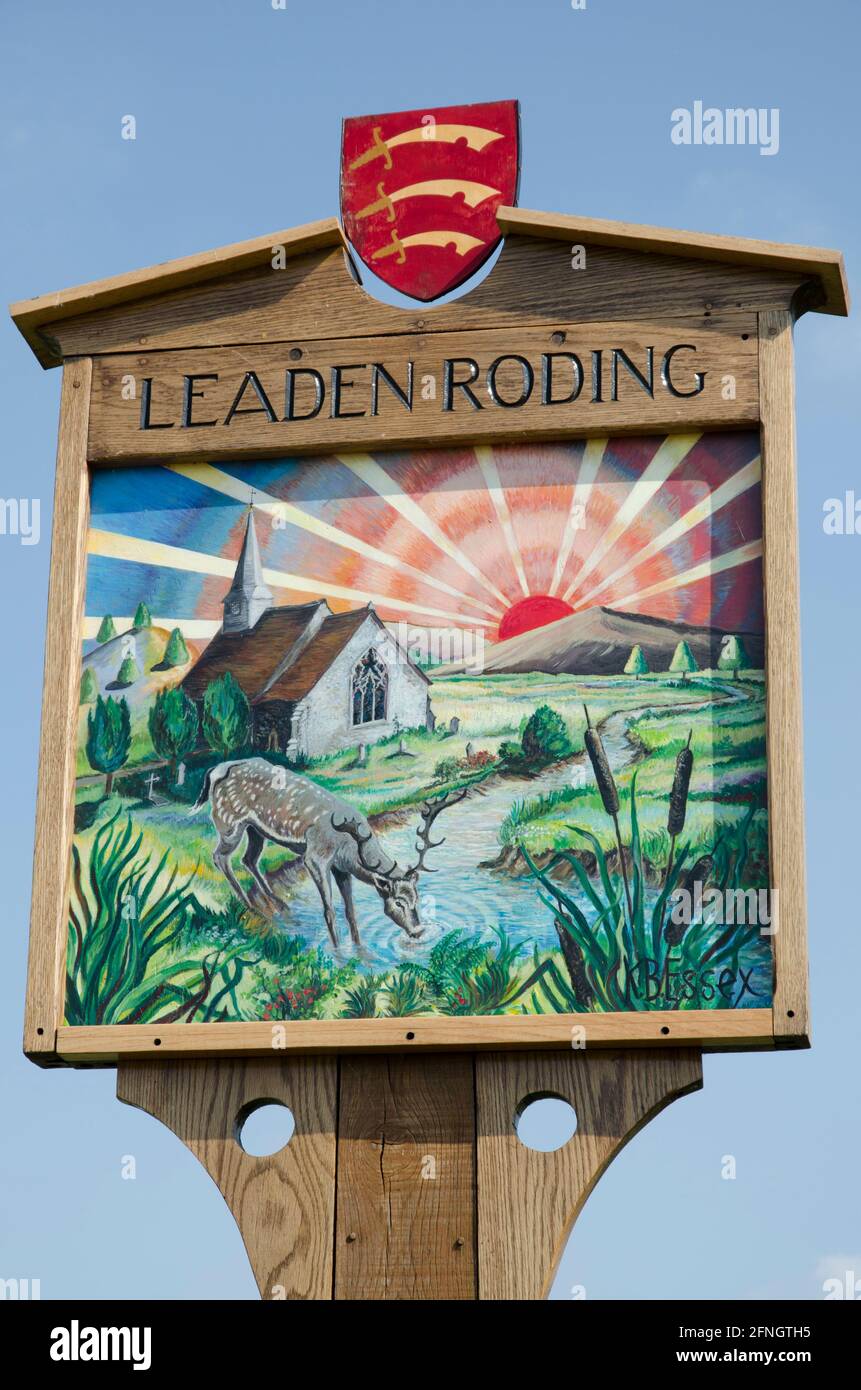 Leaden Roding Village Sign Stock Photo - Alamy