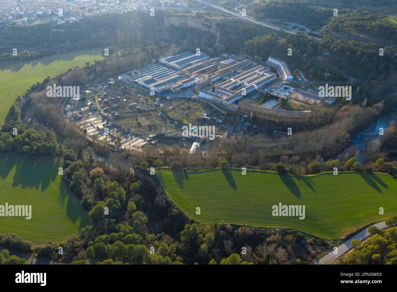 Aerial view of the village of L'Ametlla de Merola and the surrounding ...