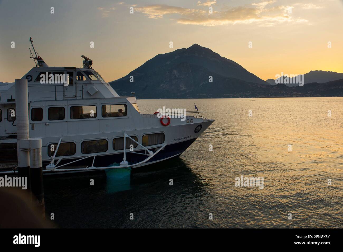 Europe, Italy, Lombardy, Lago Lario, Lake Como, Varenna, ferry boat for ...