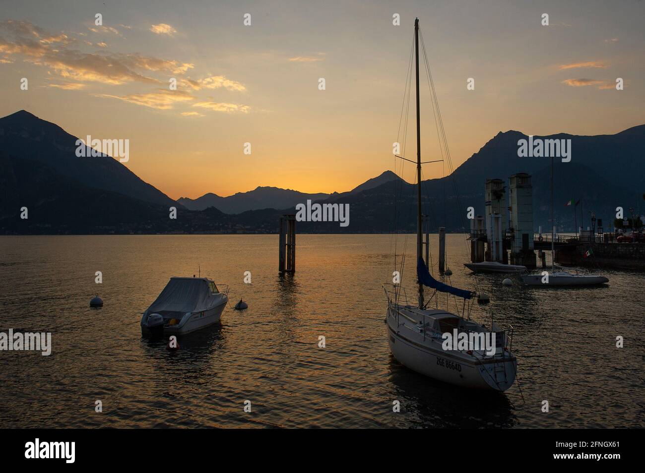 Europe, Italy, Lombardy, Lago Lario, Lake Como, Varenna, ferry boat for ...